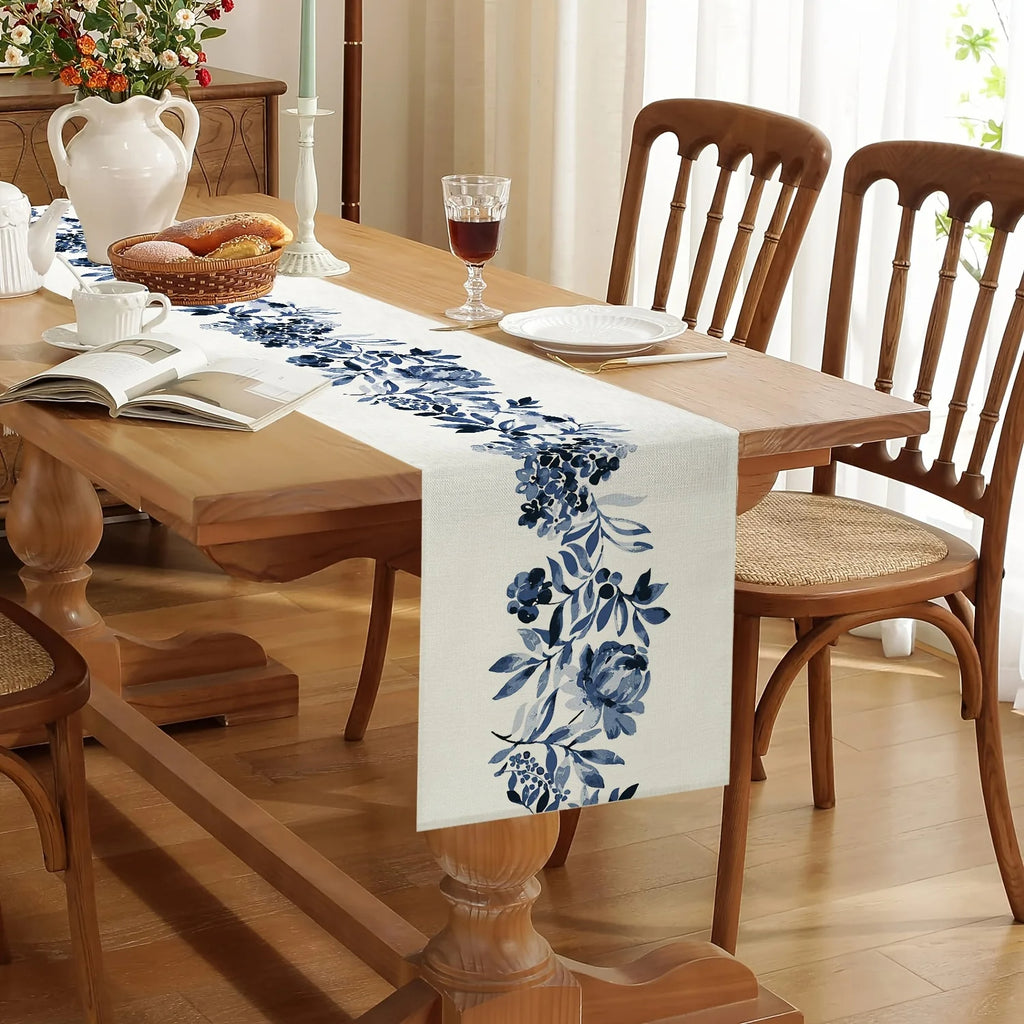 Chemin de Table en Lin avec Motif Floral – Les Nappes